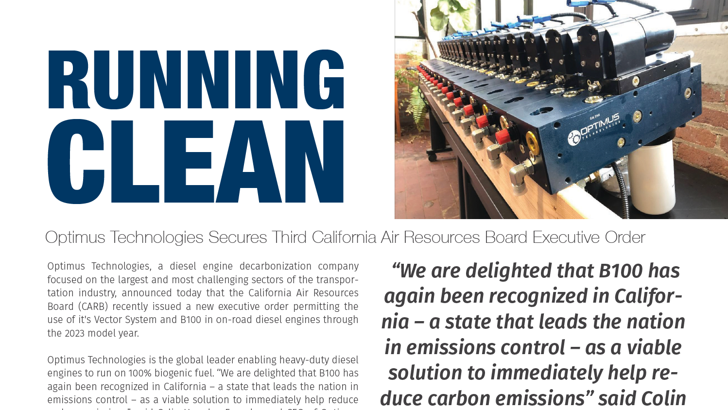Running Clean: Optimus Technologies Secures Third California Air ...