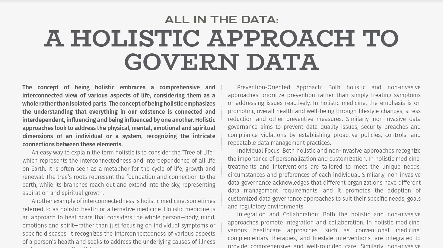 All in the Data: A Holistic Approach to Govern Data