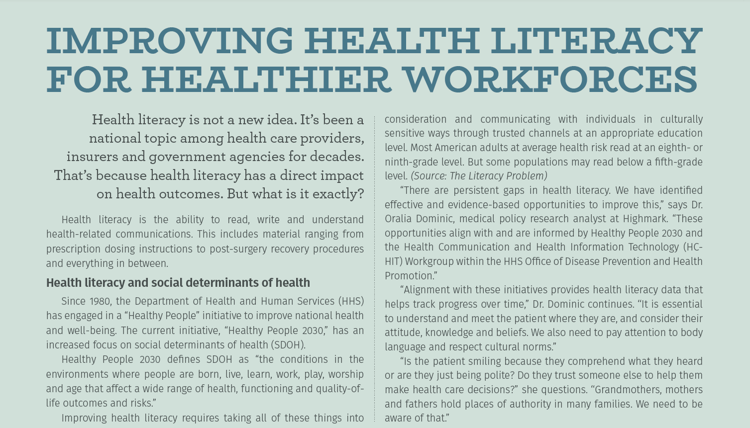Improving Health Literacy for Healthier Workforces